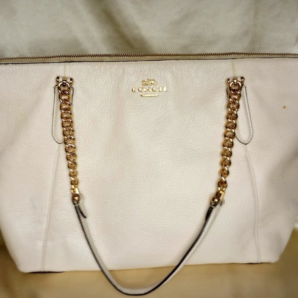 Coach Pebble Leather Ava Chain Tote - Gem